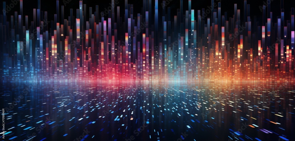 Abstract digital pixel design with a fireworks display in multicolors ...