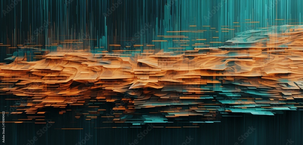Abstract digital pixel design in a water ripple effect in aqua and ...