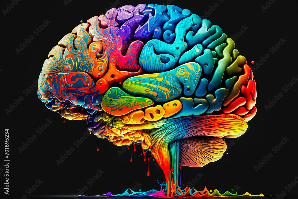 human brain made of colorful ink happiness and mental health Stock ...