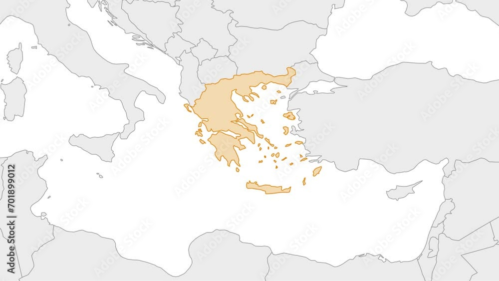 Animation of Greece country map on the world map. Animation of map zoom ...