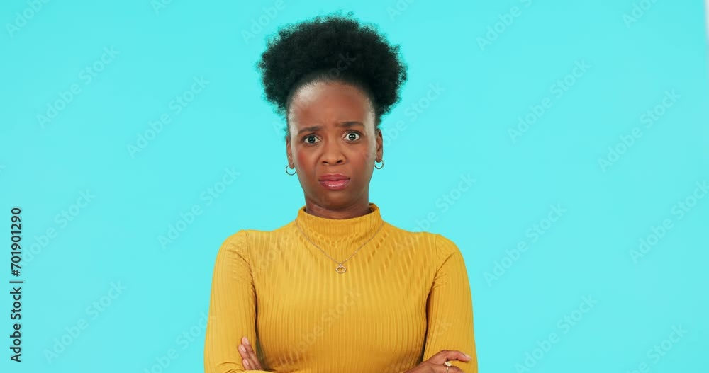 Vidéo Stock Portrait of black woman in doubt, confusion and angry head ...