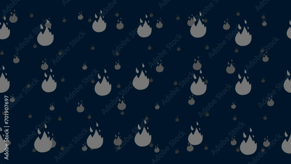 Fire symbols float horizontally from left to right. Parallax fly effect ...
