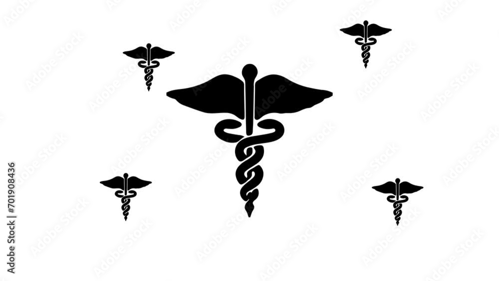 Zoom in and out animation the caduceus symbol. Large black symbol in ...
