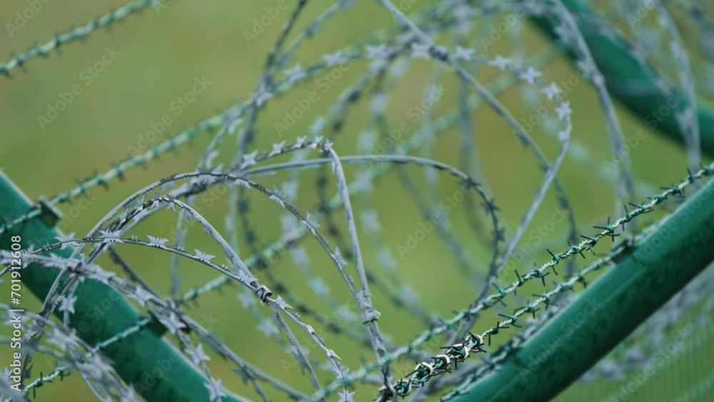 Close up barbed wire fencing. Fence. Closed territory. Border wall ...