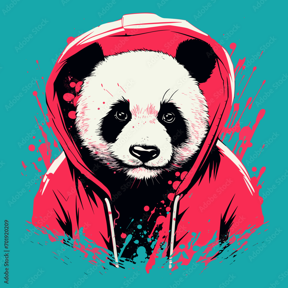 colorful panda illustration contemporary, rendered in explosive colors ...