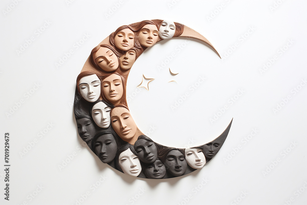 Lunar simbol, women day simbol, top view, white background Stock ...