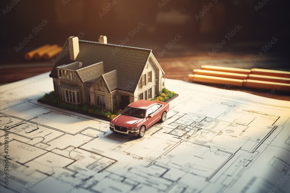 Modern House Model with Key on Floor Plan - Turnkey Construction for ...