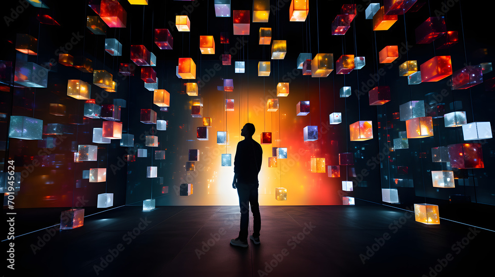 A modern art installation using LED lights and interactive sensors to ...