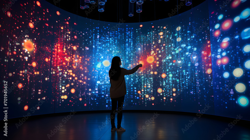 A modern art installation using LED lights and interactive sensors to ...