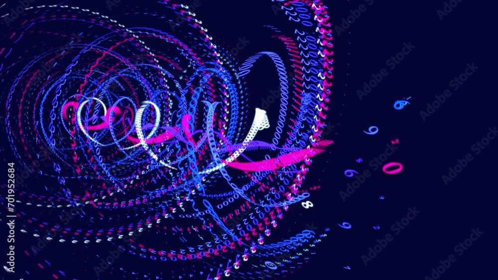 Vj loop hologram blue red abstract bg. Symbols form lines, lines form spiral grid. Sci fi theme ...