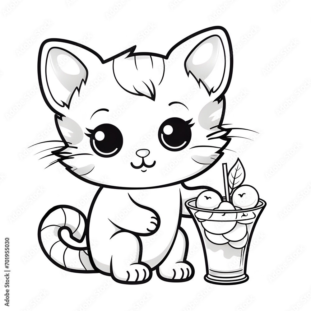 Cute small kitty cat coloring page for kids. Coloring page for children ...