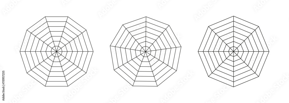 Vecteur Stock Radar, spider diagram templates. Set of spider mesh ...