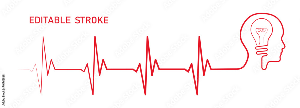 Editable red ekg monitor, cardio diagnosis, man head profile vector art ...