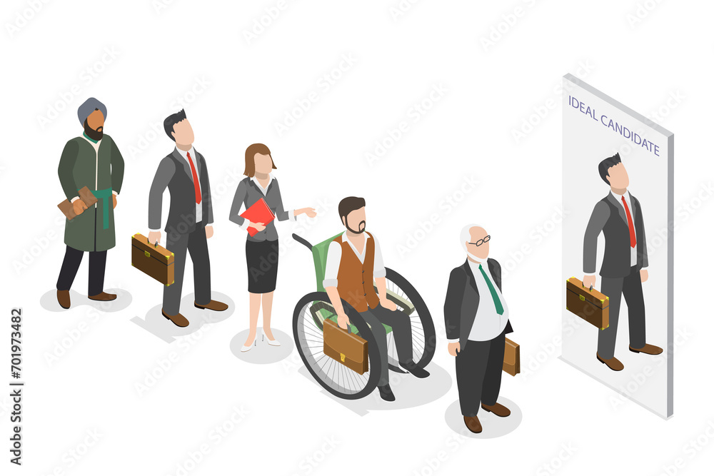3D Isometric Flat Illustration of Employment Interview Discrimination ...