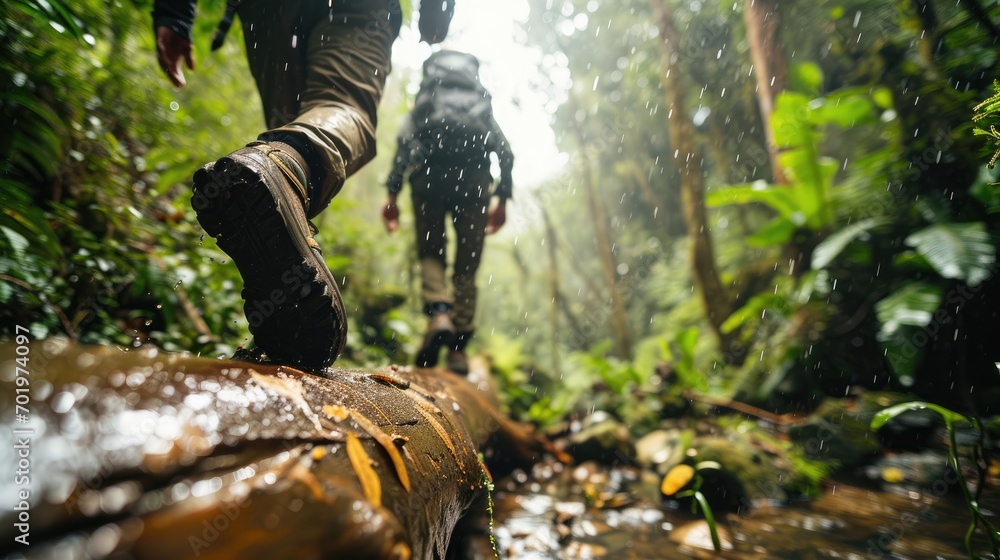 Jungle Challenge: In a low angle shot, an Asian couple attempts to ...