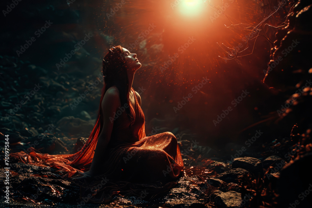 Persephone, Greek Queen of the Underworld, in a Cinematic Scene within ...