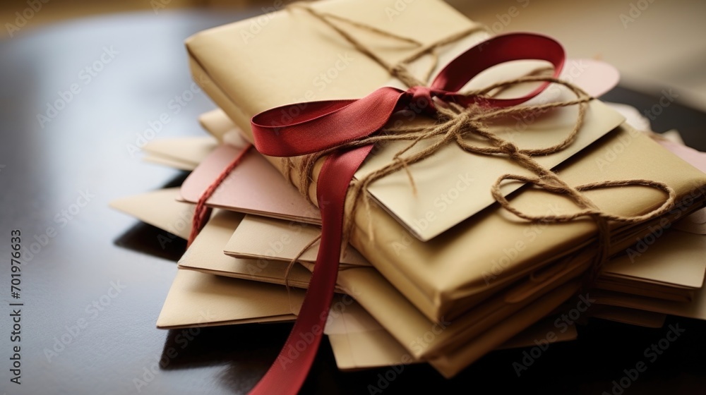 A stack of handwritten letters tied with a ribbon, symbolizing closure ...