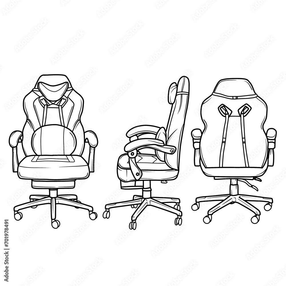 Vector illustration of Gaming chairs hand drawn sketch, Ergonomic with ...