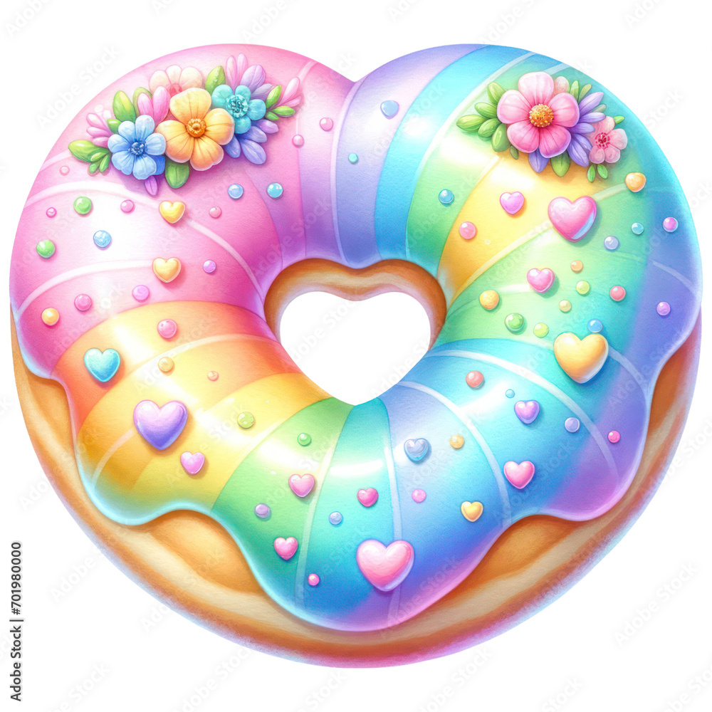 Elegant Heart-Shaped Donut, Pastel Rainbow Colored Valentine Donut ...