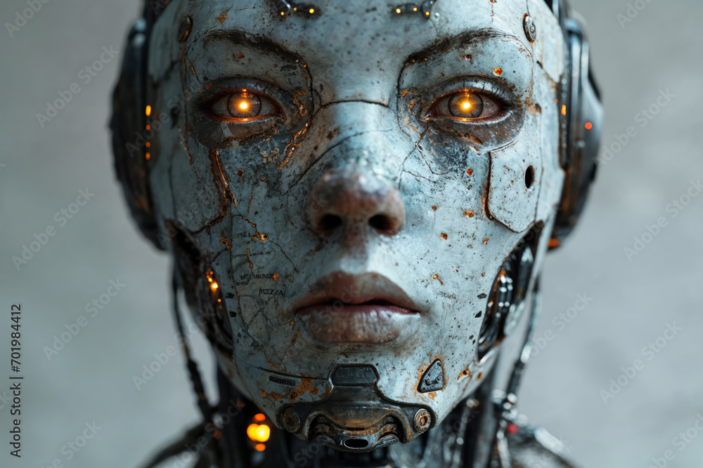 Robot woman, female cyborg portrait, humanoid cyber machine controlled ...