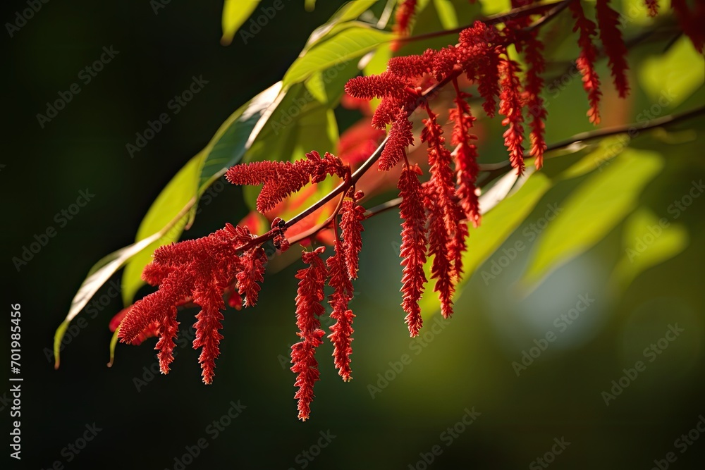 Red flower of Rhus typhina also known as horned sumac or fluffy sumac ...