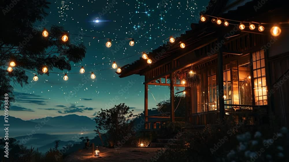 the atmosphere of a traditional Japanese house at night with the beauty ...