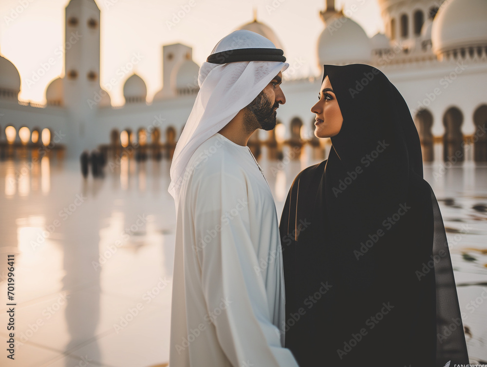 A Photo Of A Middle-Eastern Couple In Traditional Clothing At The ...