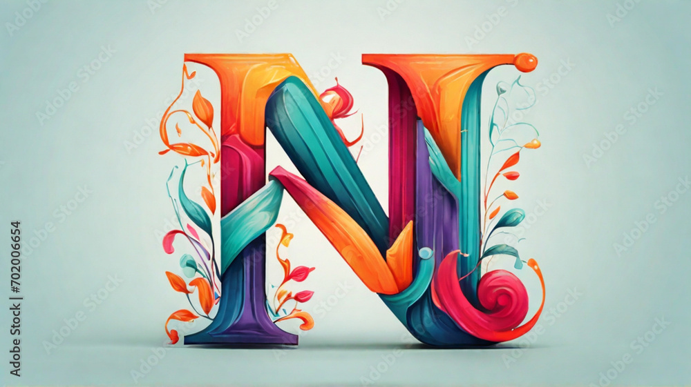 A playful and whimsical "N" letter logo with a hand-drawn feel ...