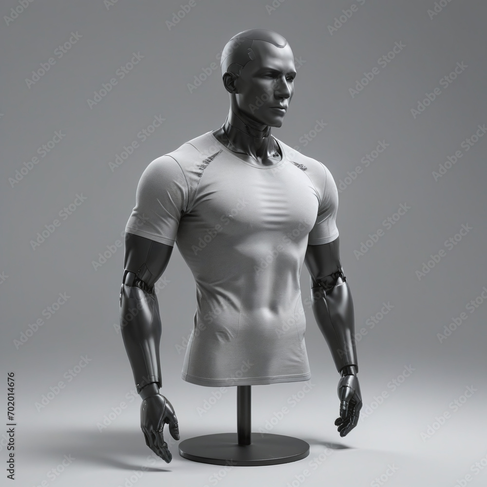 Grey male t-shirt in manekin realistic mockup set from front and back ...