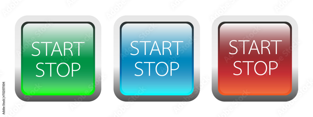 Start and stop on square buttons. Web buttons. Press button icon vector ...