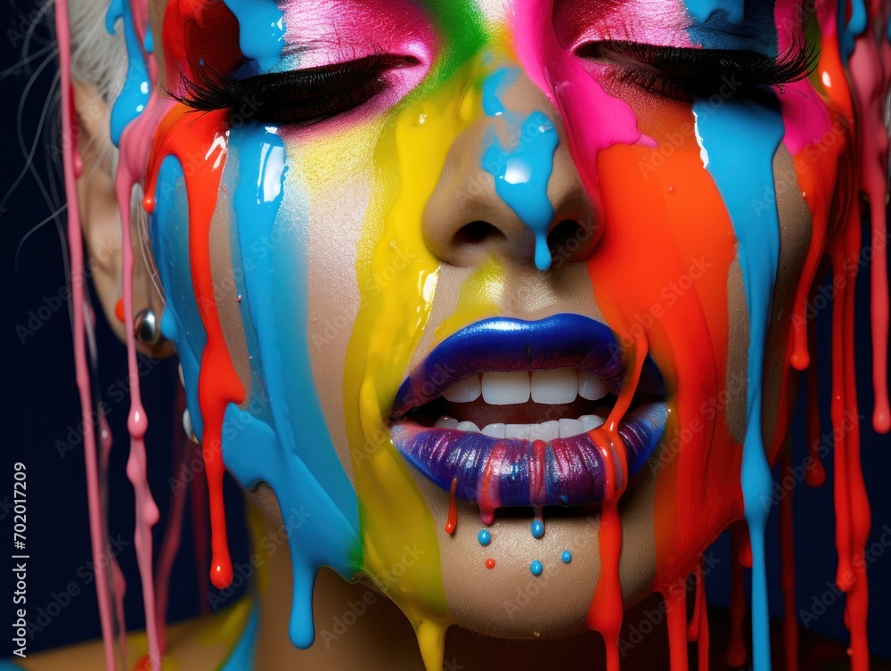 Dripping makeup or paint, creating a unique and avant-garde visual ...