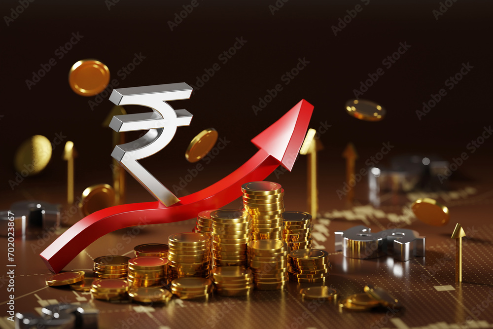 3D rendering Indian Rupee sign, Indian rupee sign and golden coin with ...