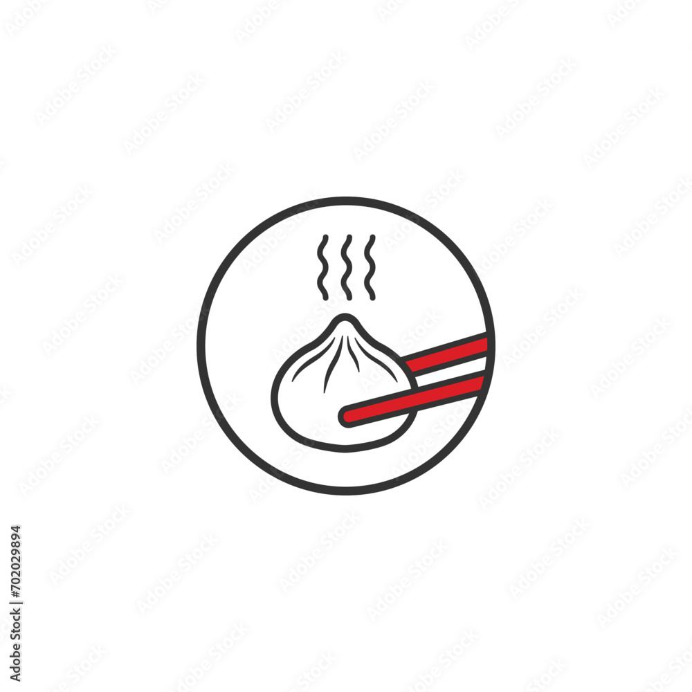 Dim sum and red chopsticks in circle. dumpling logo. traditional ...