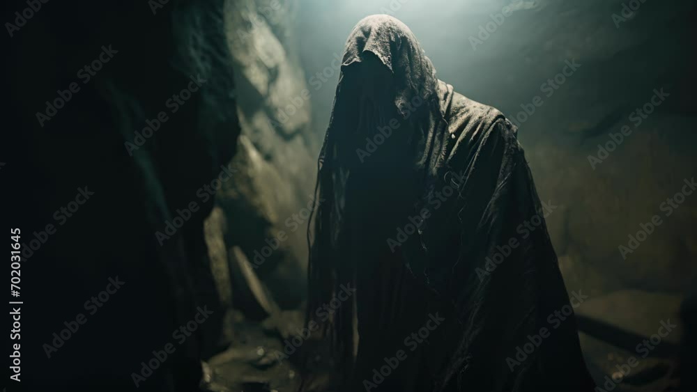 In a dark and musty crypt an otherworldly figure dd in a tattered and ...