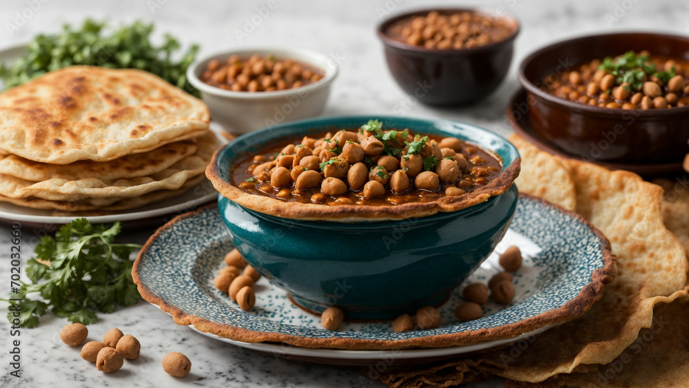 Showcase a plate of delicious Chole Bhature against a clean and crisp ...
