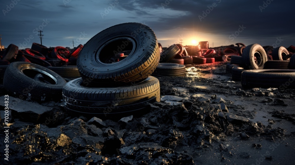 Reusing waste tires waste tire disposal Broken wheels to recycle Stock ...