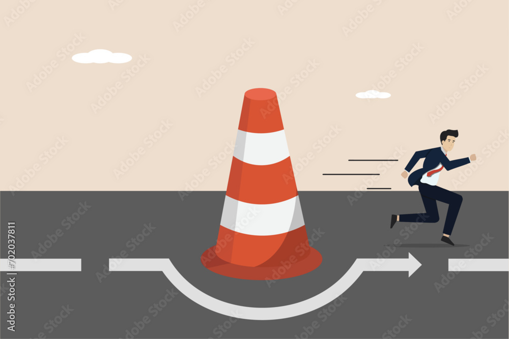 Vecteur Stock Overcome business obstacle, effort to break through road ...