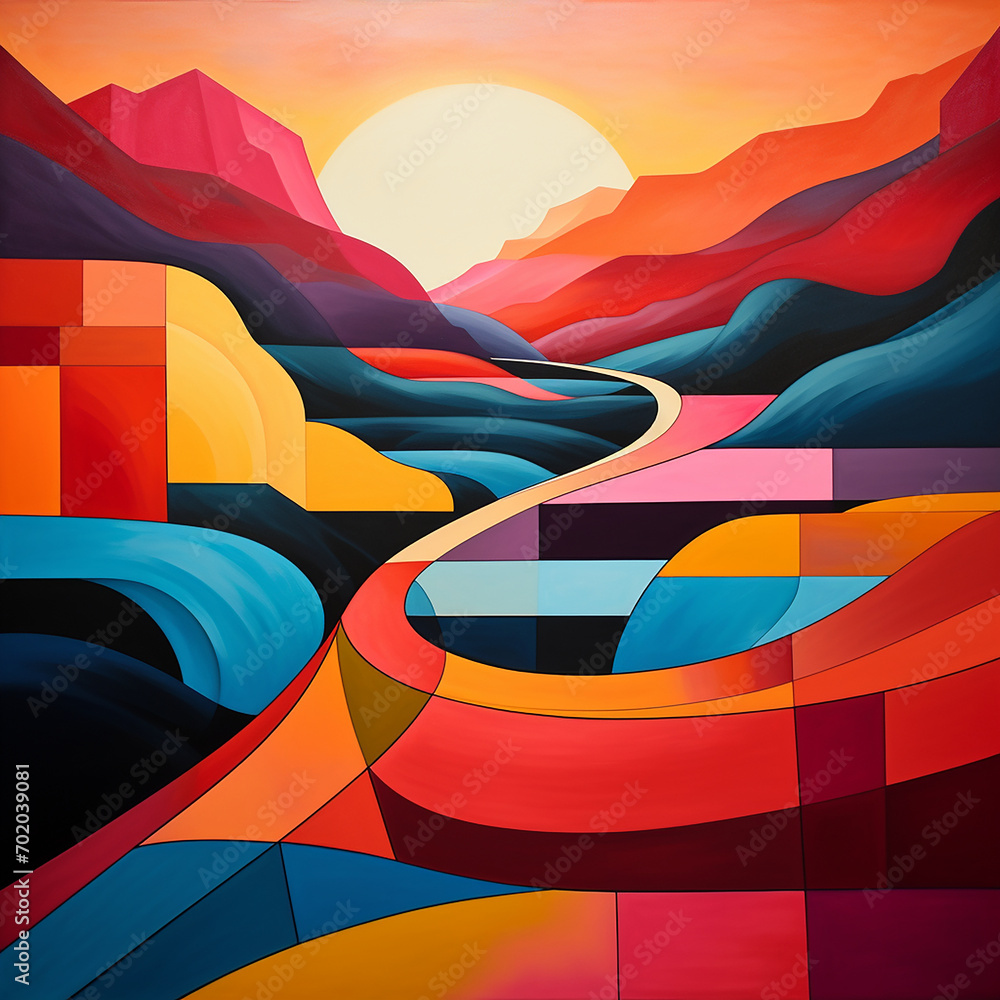 Intersecting Planes of Color Forming a Landscape Stock Illustration ...
