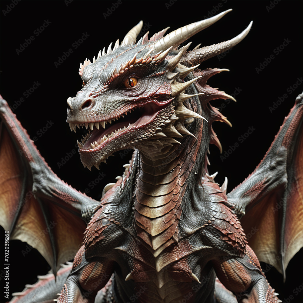 illustration of a dragon's head against a black background. The dragon ...