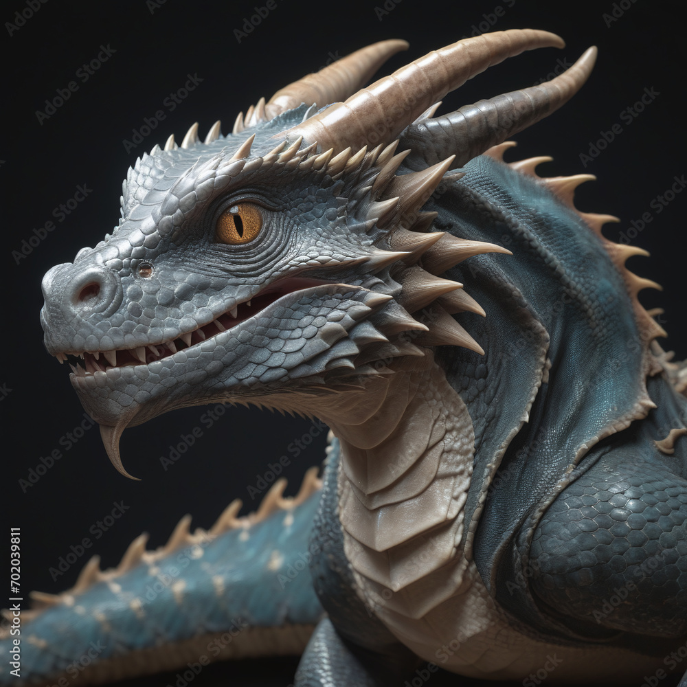 illustration of a dragon's head against a black background. The dragon ...