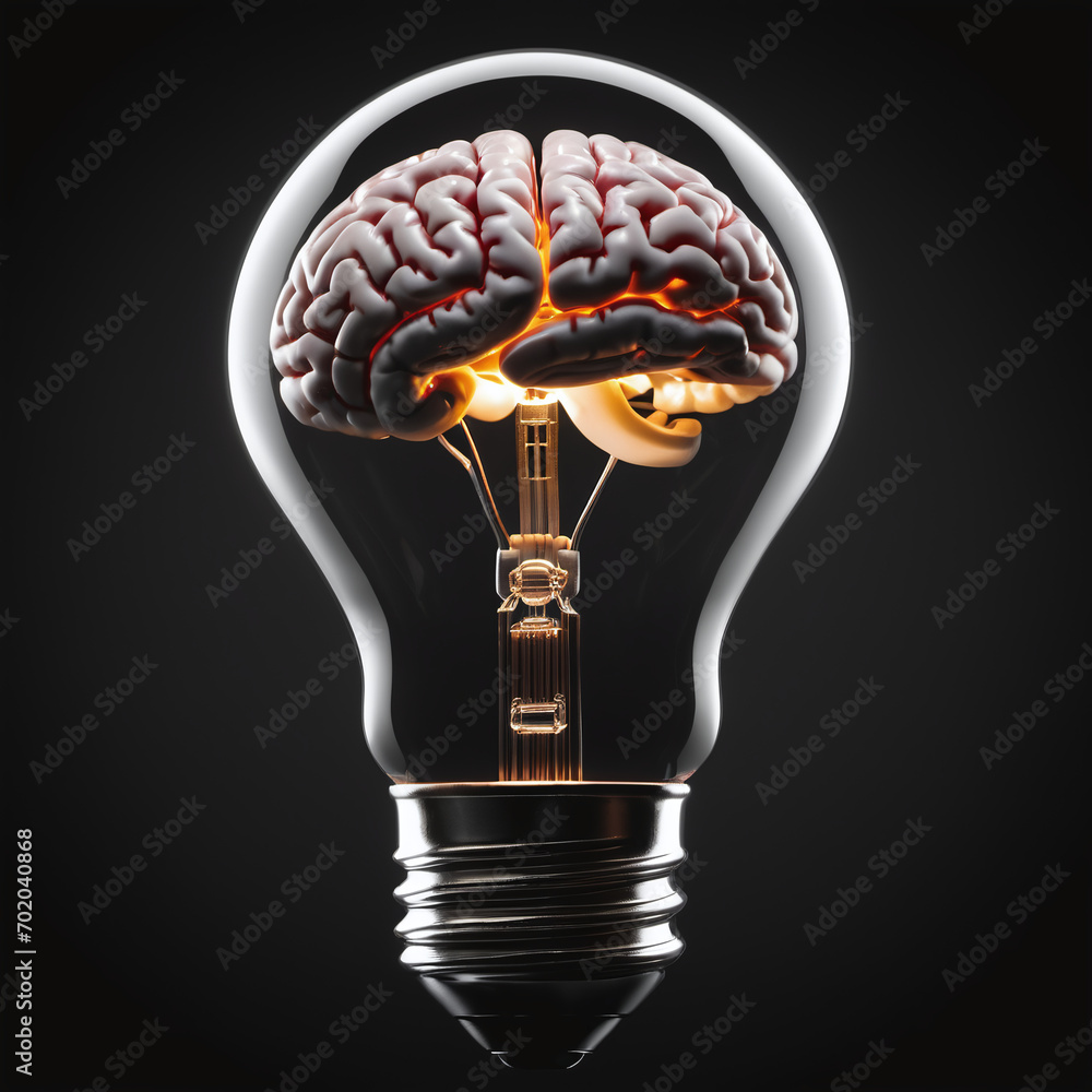 idea, thinking, imagination illustration, light bulb with brain, brain ...