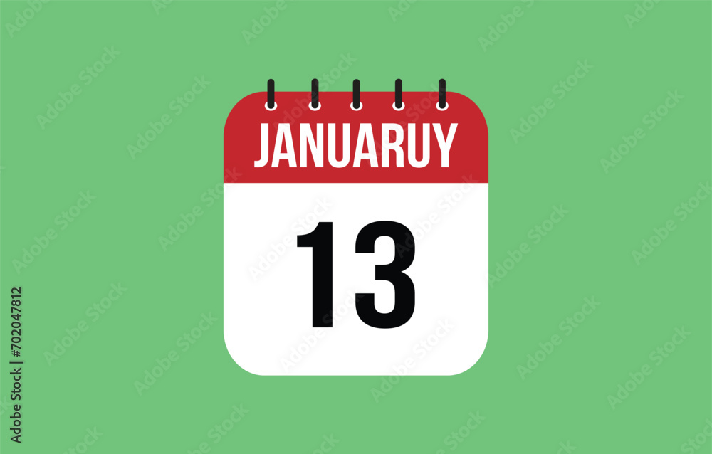 13 january calendar icon. Calendar template for the days of january ...