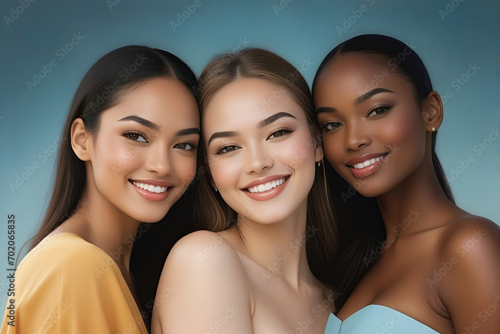 Beautiful young multiethnic women with natural makeup. Advertising for ...