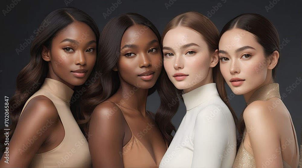 Beautiful young multiethnic women with natural makeup. Advertising for ...
