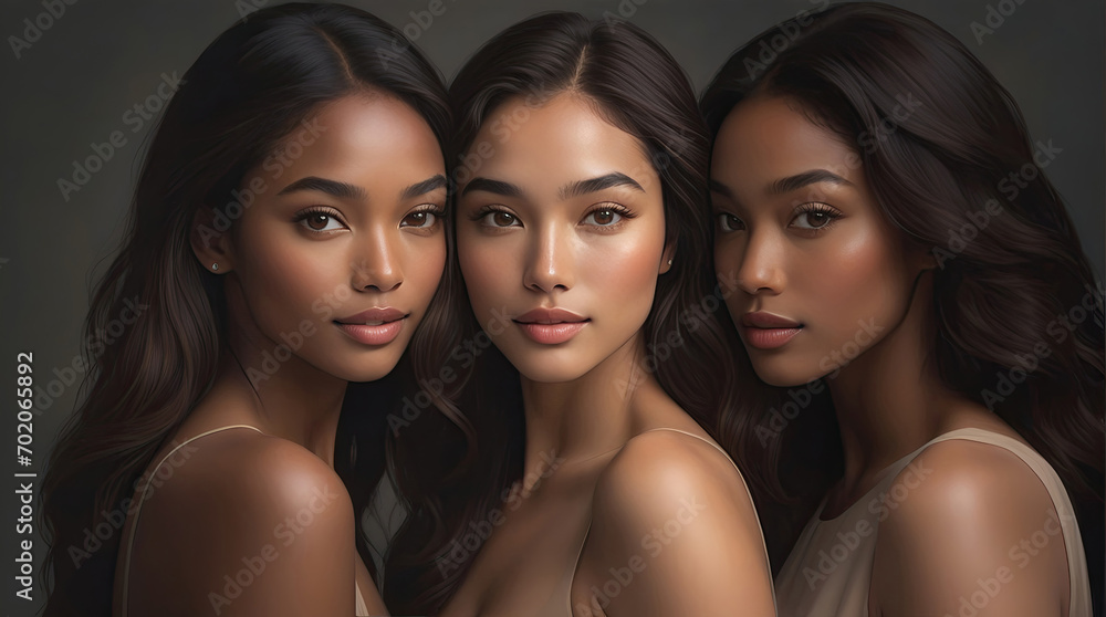 Beautiful young multiethnic women with natural makeup. Advertising for ...