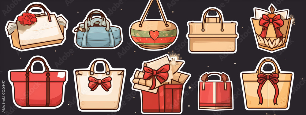 Set of cartoon icons, shopping and sale stickers Stock Illustration ...