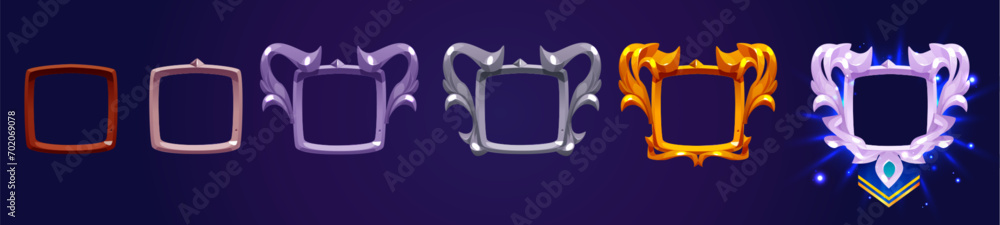 Square game rank frames set isolated on background. Vector cartoon ...