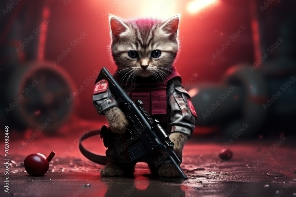 Poster The striking piece depicts a uniformed cat holding a machine gun ...