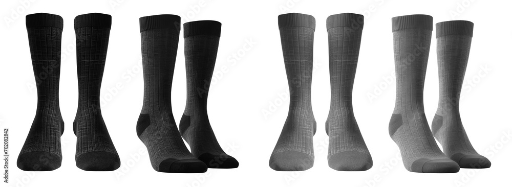 2 Set of black and dark grey gray, front side view blank plain socks on ...