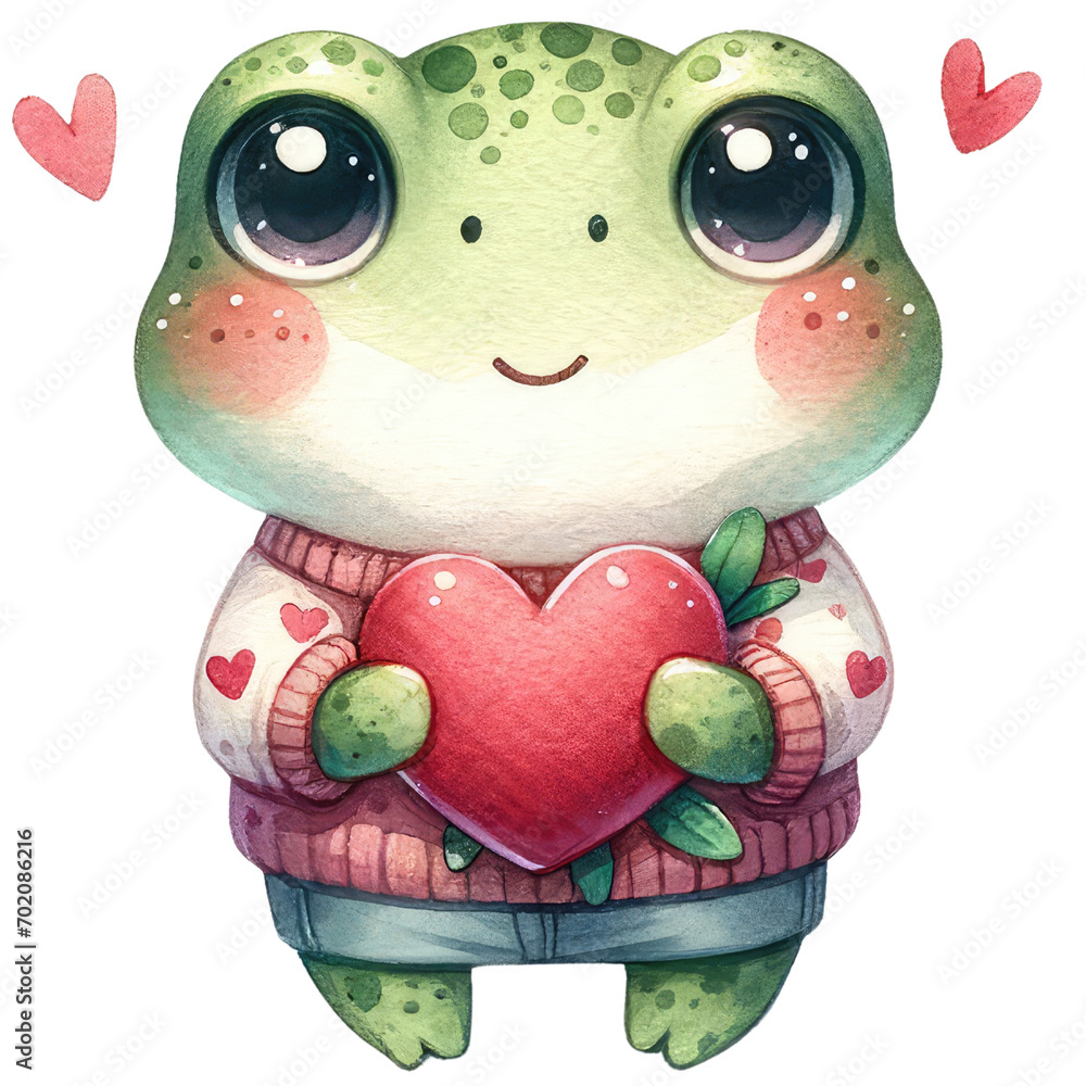 Watercolor Cute Frog in Valentine Clipart | Adorable Love Illustration ...